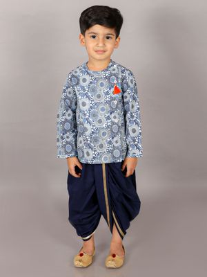 Buy Lil Drama Folklore Boys Blue Kurta with Dhoti (Set of 2) Online