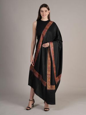 Buy MUFFLY Silky Pashmina Fine Wool Nalki Border Embroidered Needle ...