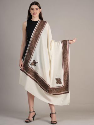 Buy MUFFLY Silky Pashmina Fine Wool Nalki Border Embroidered Needle ...