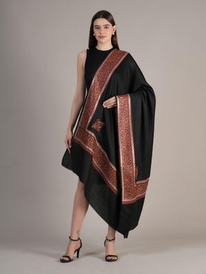 Buy MUFFLY Silky Pashmina Fine Wool Nalki Border Embroidered Needle ...