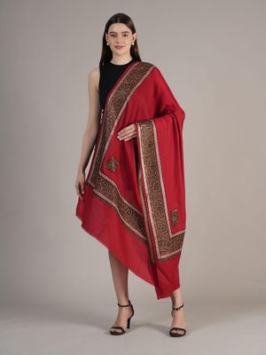 Buy MUFFLY Silky Pashmina Fine Wool Nalki Border Embroidered Needle ...