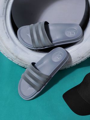 Buy Carlton London Solid Grey Sliders Online