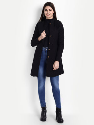 Buy Suti Women Rayon Staple Quilted Full Sleeve Jacket Black Online