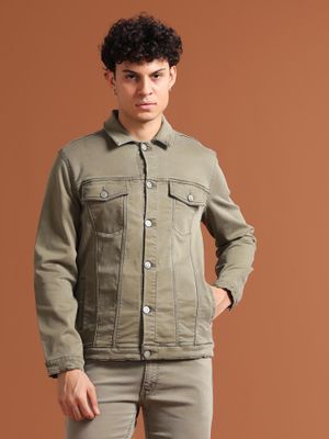 Buy VUDU Olive Denim Jacket (S) Online
