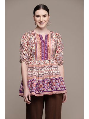 Buy Label Ritu Kumar Off White Printed Top Online