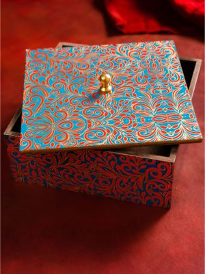 Buy The Pitara Project Box Wooden Printed Paisley Blue Online