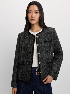 Buy Pomelo Tweed Contrast Trim Jacket - Black (XL) Online