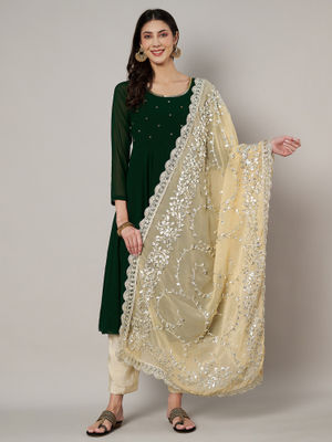 Buy MUFFLY Beige Georgette Handcrafted Dupatta with Gotta Patti Work Online