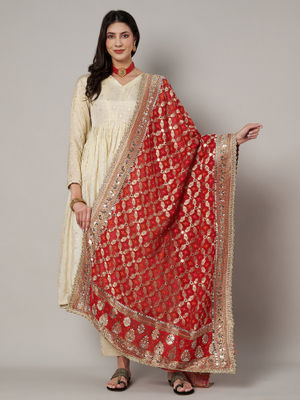 Buy MUFFLY Georgette Bandhani Red Dupatta with Heavy Traditional ...