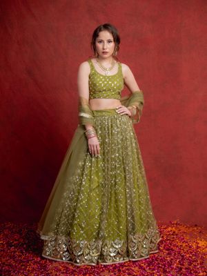 6Y Collective Semi-Stitched : Buy 6Y Collective Olive Green Gotapatti ...