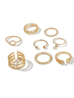 Buy Jewels Galaxy Gold Plated Gold-Toned Contemporary Stackable Rings Set of 8 Online