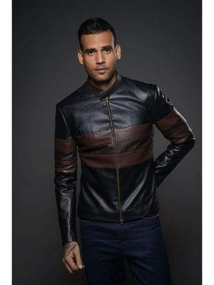 Buy Rohit Bal Black Men Leather Jacket (XS) Online