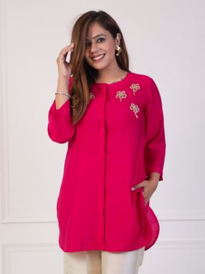 Buy The Svaya Cerise Pink Solid Embellished Tunic (S) Online