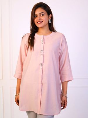 Buy The Svaya Soft Pink Solid Embellished Tunic (S) Online