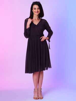 Buy Globus Women Purple Fit & Flare Front Wrap Party Knee Length Dress ...
