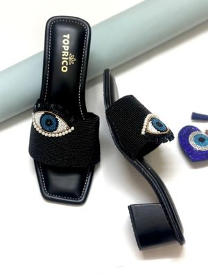 Buy Toprico Eye Block Beads Embroidered Black Heels Online