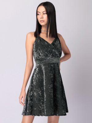 Buy FabAlley Grey Velvet Strappy Flared Dress Online