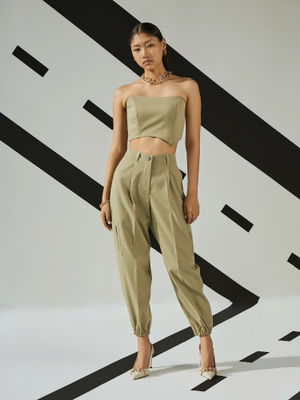 Buy The Dapper Lady Jade Pleated Joggers - Green Online