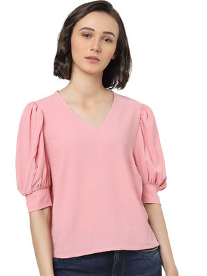 Buy ONLY Women Solid Pink Top Online
