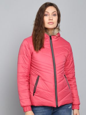 Buy KOTTY Women Pink Nylon Full Sleeve Padded Puffer Jacket (L) Online