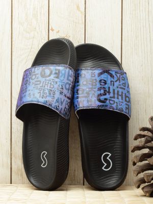 Buy SOLETHREADS Spectrum Black Printed Women Sliders Online