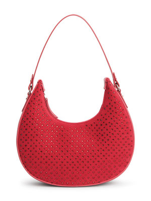 Buy KLEIO Rhinestone Embellished Moon Shaped Red Shoulder Bag online