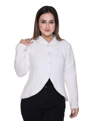 Buy FASHSTORE Womens White Self Design Cardigans (XS) Online