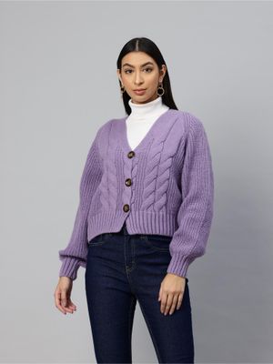 Buy Pierre Carlo Womens Purple Self Design Cardigans (L) Online
