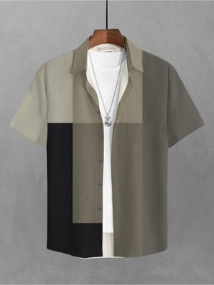 Buy BULLMER Trendy Colorblock Khaki Causal Shirt for Men Online