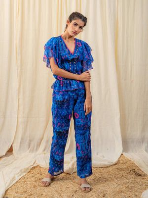 Buy LABEL REYYA Sea Blue Co-ord Set (Set of 2) Online