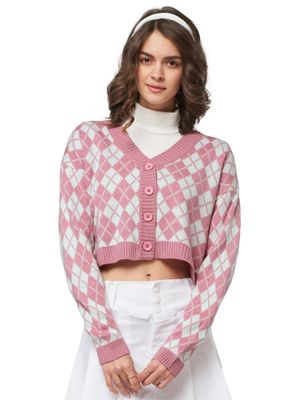 Buy The Souled Store Original Diamonds Pink Women Cropped Cardigan Online