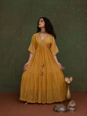 Buy Chokhi Chorri Yellow Chandrama Maxi Dress with Inner (Set of 2) Online