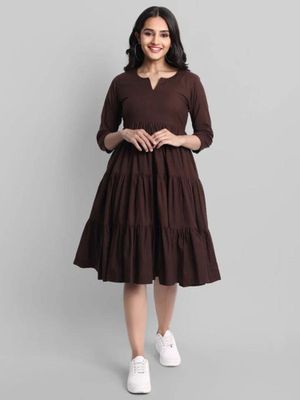 Buy Mera Rang Brown Mul Cotton Graduated Short Dress (S) Online