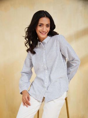 Buy Fabindia White Stripes Regular Fit Shirt (XS) Online