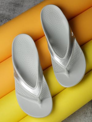 Buy SOLETHREADS Gleam Grey Solid Women Flip Flop Online