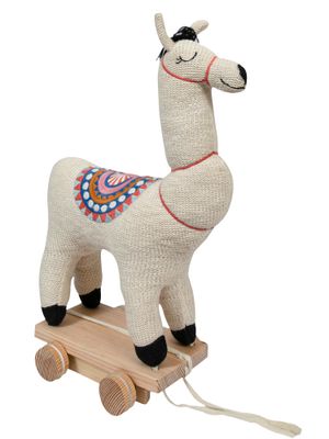 Buy Pomme Knitted Soft Toy Ivory Lama On Wooden Cart Online