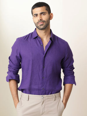 Buy Rare Rabbit Lenin Dark Purple Solid Shirt Online