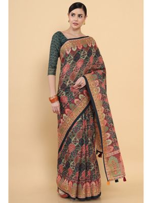 Soch Sarees : Buy Soch Women Green Chanderi Printed Saree with ...