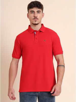 Buy JadeBlue Men Red Solid Polo T-Shirt (38) Online