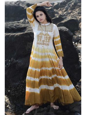 Ojas Designs Maxi Dresses : Buy Ojas Designs Mustard & Off-white ...