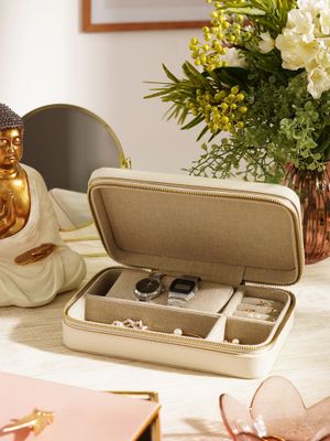 Buy Pure Home + Living Cream Rectangle Faux Leather Jewellery Box ...