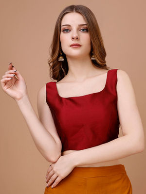Buy Tikhi Imli Red Coloured Taffeta Sleeveless Stitched Blouse Online