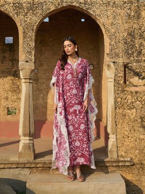Buy Sage Saga Maroon Rosetta Kaftan Online