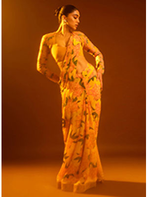 Buy Masaba Yellow Candy Swirl Saree with Unstitched Blouse Online