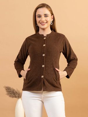 Buy TWENTY ME Women Rust Color High Neck with Full Sleeves Cardigans (M ...