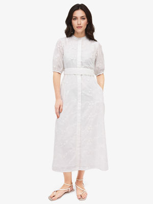 Buy RAREISM Womens Caledon Primary White Embroidered A-Line Midi Dress ...
