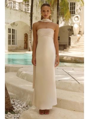 Buy Miakee Velour Midnight Off White Maxi Dress with Stole (S) Online