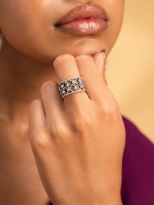 Buy Shaya by CaratLane White Mauj Masti Ring In 925 Oxidised Silver Online