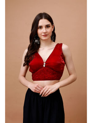 Tikhi Imli Stitched : Buy Tikhi Imli Red Organza Partywear V-Neck ...