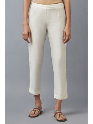 Buy WISHFUL by W White Solid Slim Pant Online